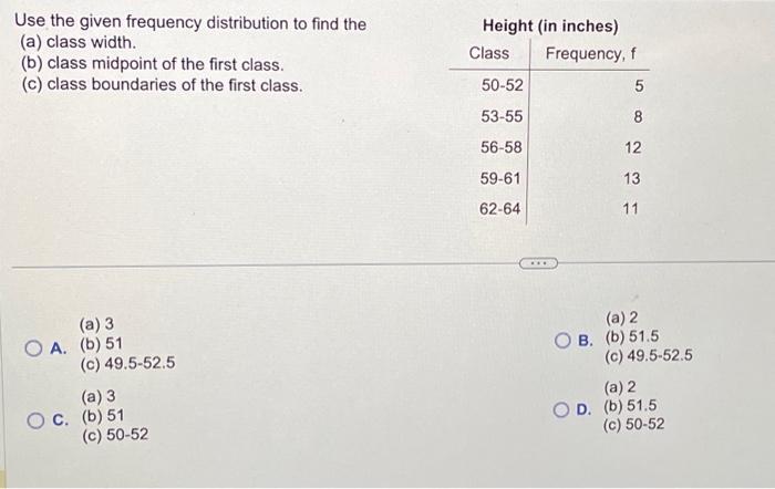 Solved Use the given frequency distribution to find the (a) | Chegg.com