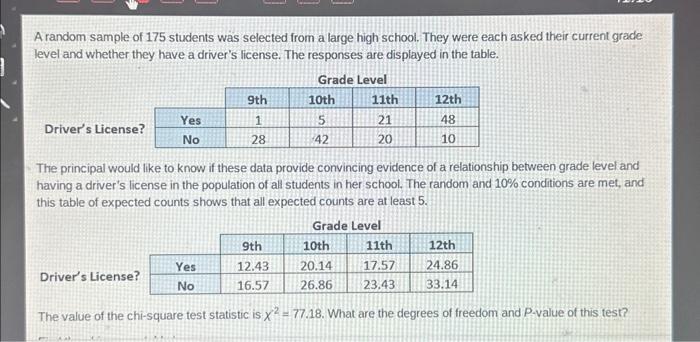 Solved A random sample of 175 students was selected from a | Chegg.com