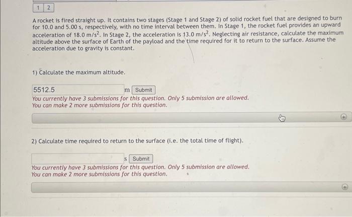 Solved A rocket is fired straight up. It contains two stages | Chegg.com