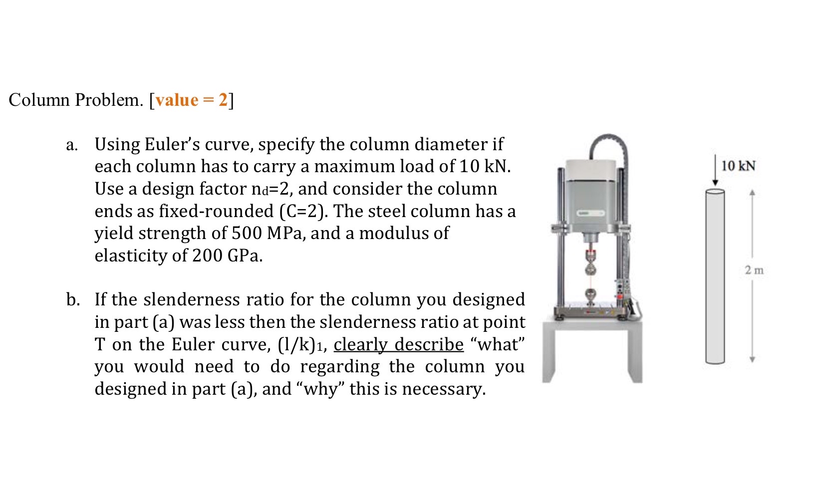 Solved Column Problem. [value =2 ]a. ﻿Using Euler's curve, | Chegg.com