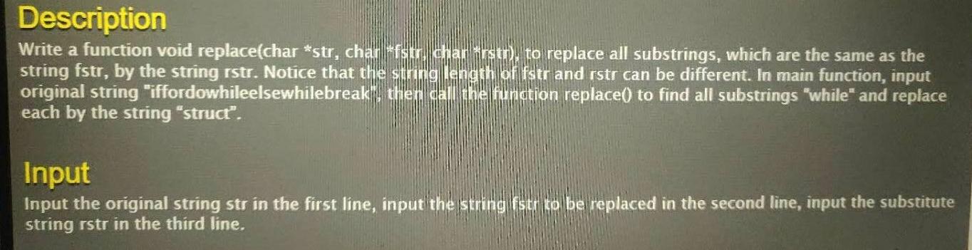 Solved Description Write a function void replace(char *str, | Chegg.com Solved Description Write a function void replace(char *str, | Chegg.com