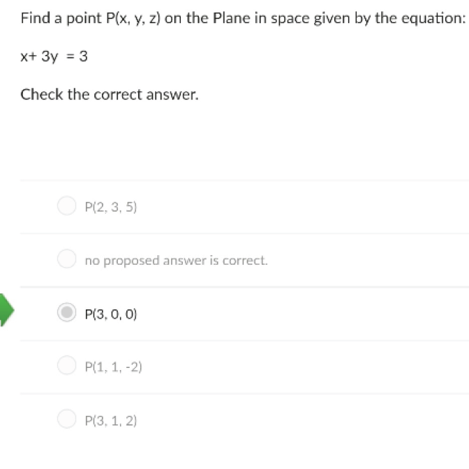 Solved Find a point P(x,y,z) ﻿on the Plane in space given by | Chegg.com