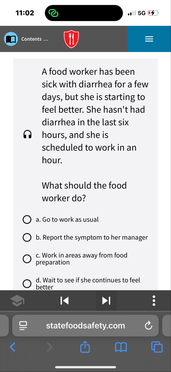 Solved 11:025GContents ...A food worker has been sick with | Chegg.com