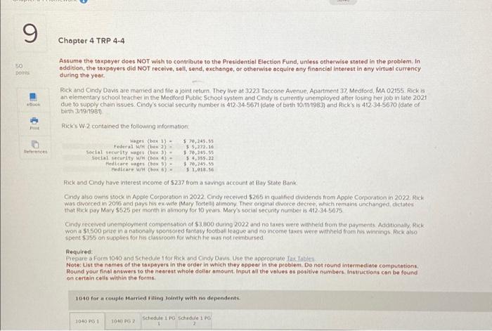Solved 9 50 points eBook Print References Chapter 4 TRP 4-4 | Chegg.com