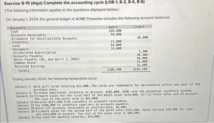 Exercise 8-19 (Algo) Complete the accounting cycle | Chegg.com