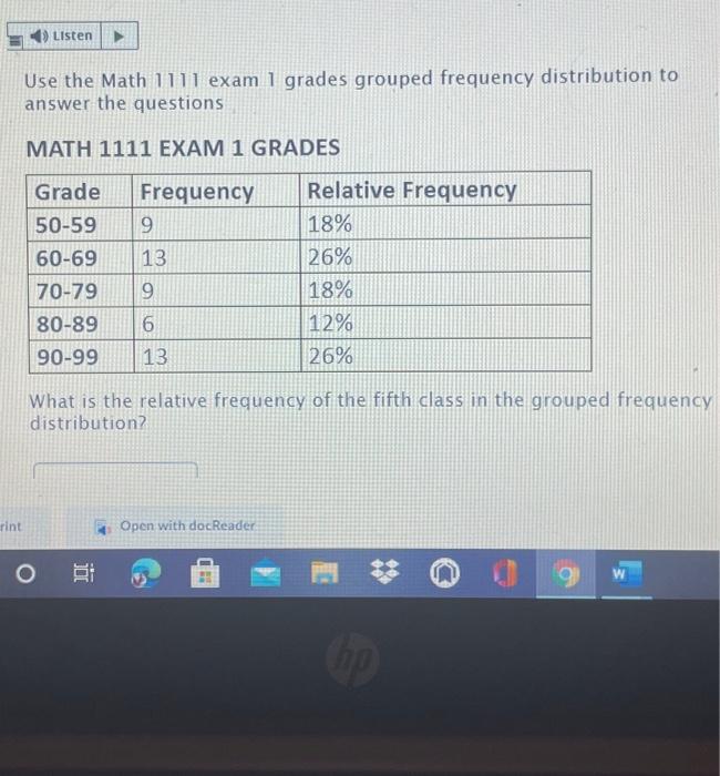 Solved Listen Use the Math 1111 exam 1 grades grouped | Chegg.com