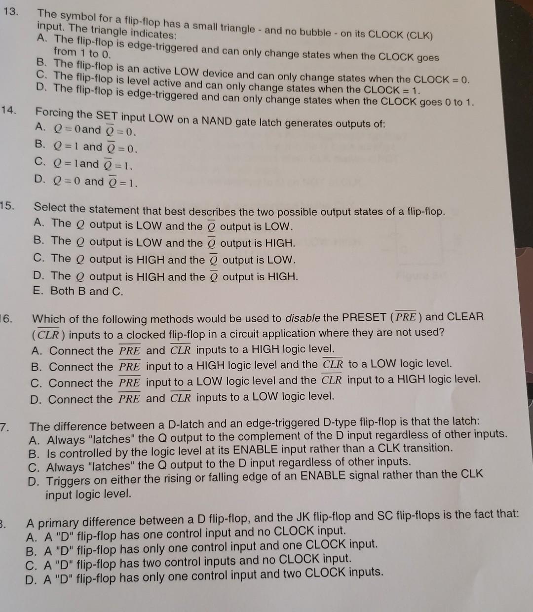Solved 13. The symbol for a flip-flop has a small triangle - | Chegg.com