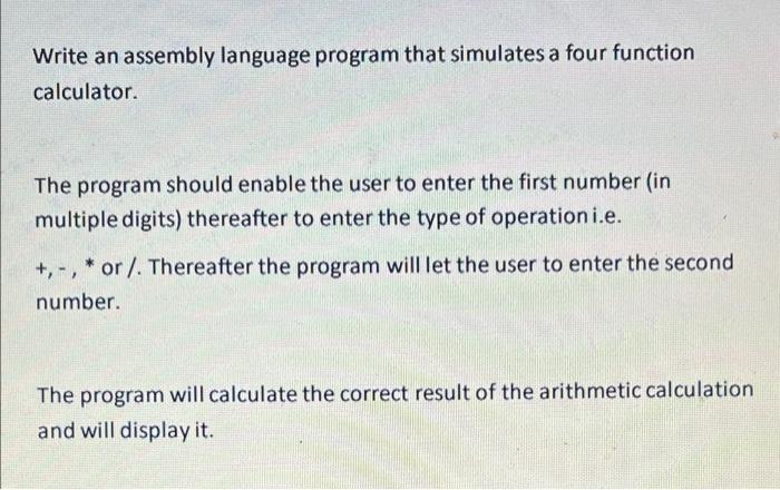 Write an assembly language program that simulates a | Chegg.com