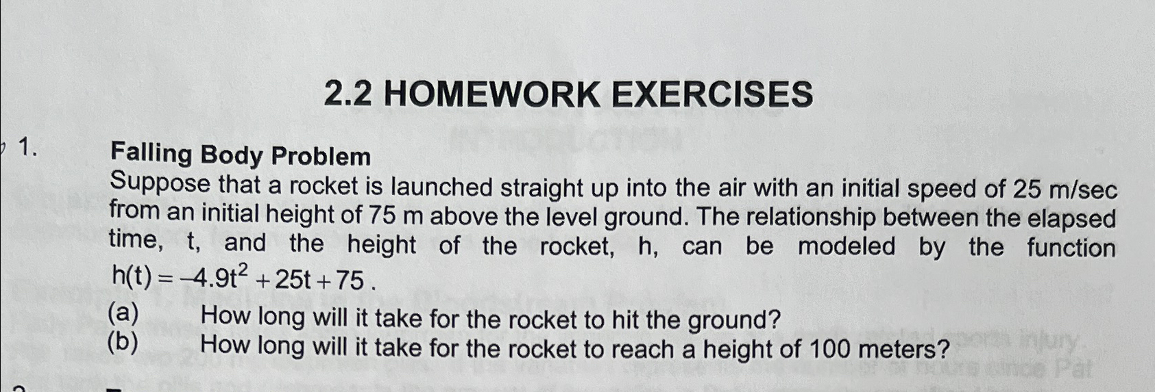 Solved 2.2 ﻿HOMEWORK EXERCISESFalling Body ProblemSuppose | Chegg.com