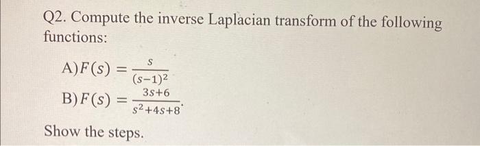 Solved Q2. Compute the inverse Laplacian transform of the | Chegg.com
