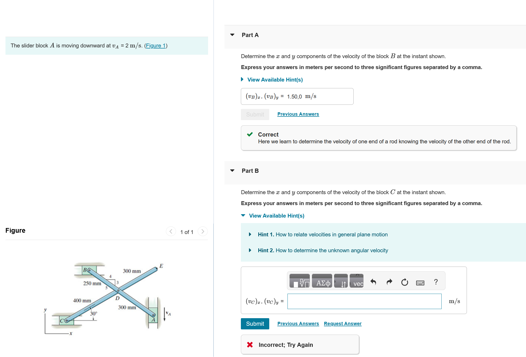 Solved The slider block A ﻿is moving downward at | Chegg.com