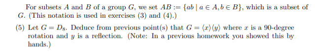 Solved For subsets A and B ﻿of a group G, ﻿we set | Chegg.com