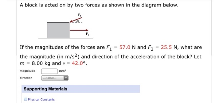 Solved A block is acted on by two forces as shown in the | Chegg.com