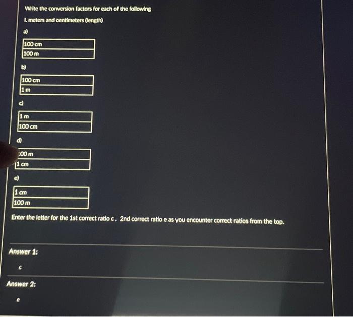 Solved Wite the conversion factors for each of the following | Chegg.com