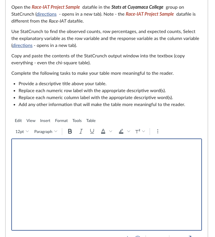 Solved Open the Race-IAT Project Sample datafile in the | Chegg.com