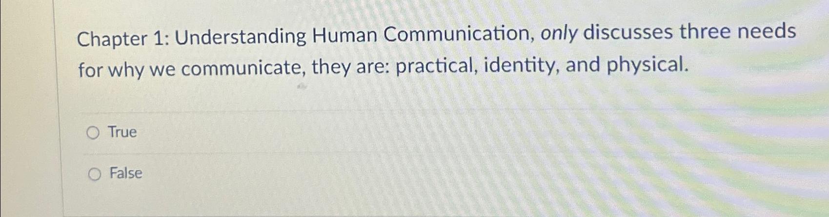 Solved Chapter 1: Understanding Human Communication, only | Chegg.com