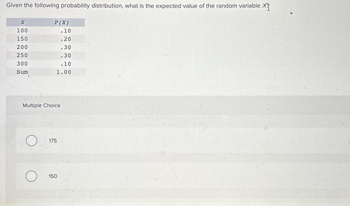 Solved Given the following probability distribution, what is | Chegg.com