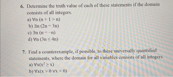 Solved 6. Determine the truth value of each of these | Chegg.com
