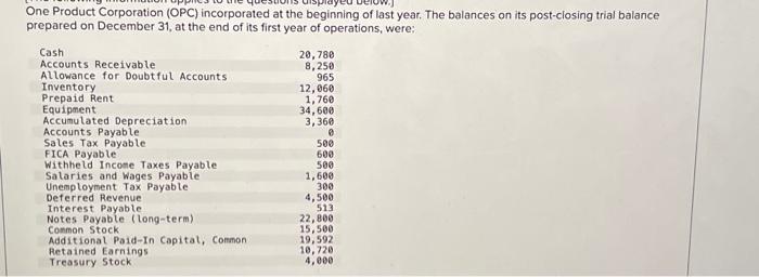 Solved One Product Corporation (OPC) incorporated at the | Chegg.com