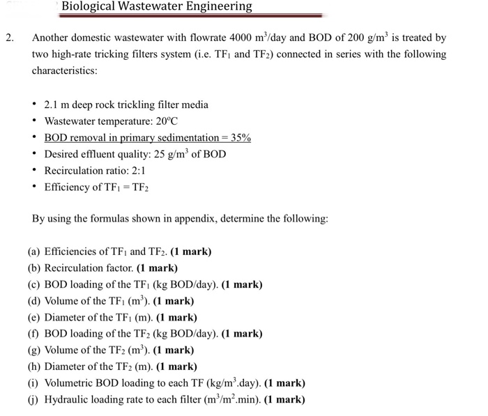 Solved Biological Wastewater Engineering 2. Another domestic | Chegg.com