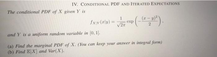 Solved Iv Conditional Pdf And Iterated Expectations The