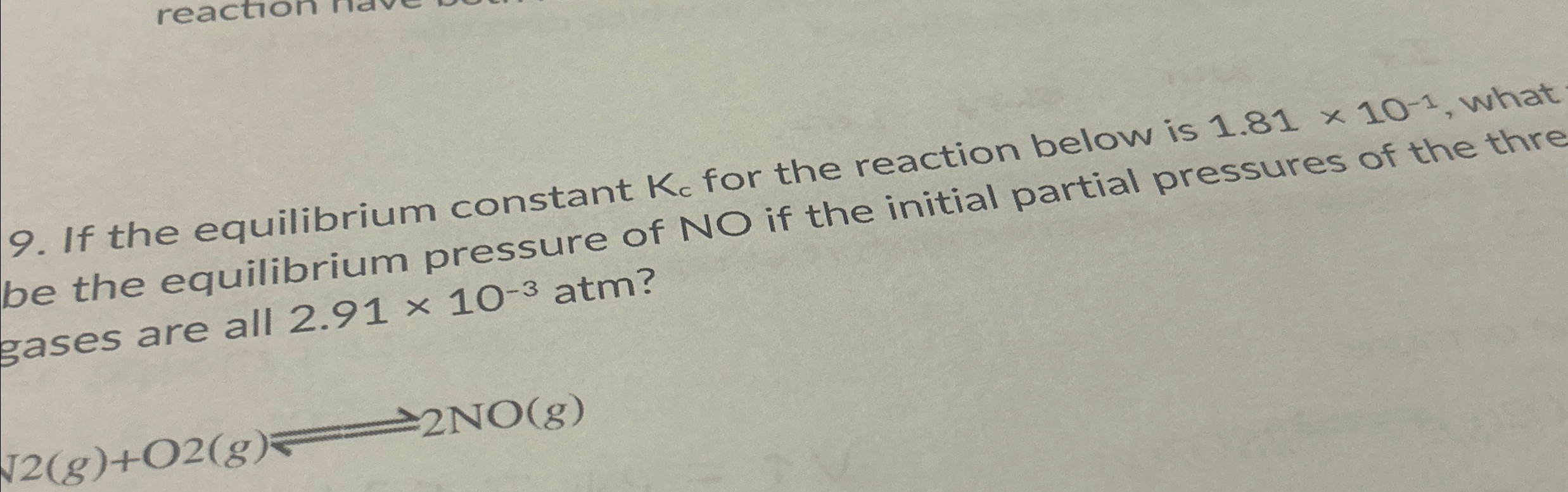 If the equilibrium constant Kc ﻿for the reaction | Chegg.com