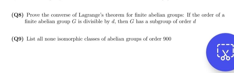 Solved (Q8) ﻿Prove the converse of Lagrange's theorem for | Chegg.com
