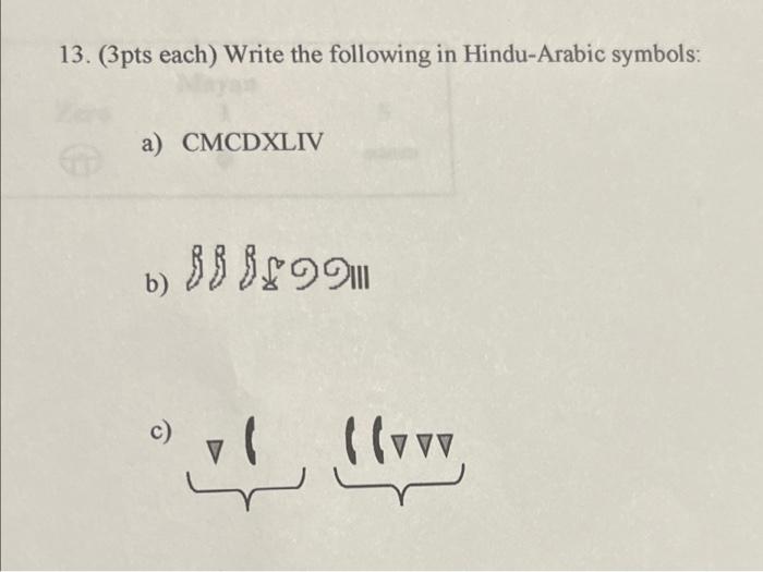 Solved 13. (3pts each) Write the following in Hindu-Arabic | Chegg.com Solved 13. (3pts each) Write the following in Hindu-Arabic | Chegg.com