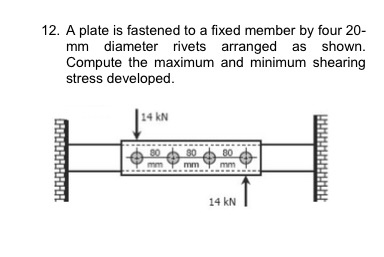 Solved 12. A plate is fastened to a fixed member by four 20- | Chegg.com