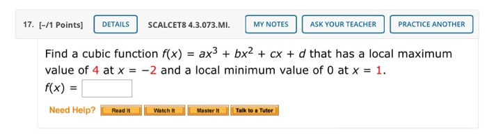 Solved 17. (-/1 Points) DETAILS SCALCET8 4.3.073.MI. MY | Chegg.com Solved 17. (-/1 Points) DETAILS SCALCET8 4.3.073.MI. MY | Chegg.com