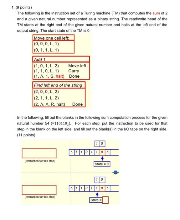 Solved 1. (9 points) The following is the instruction set of | Chegg.com
