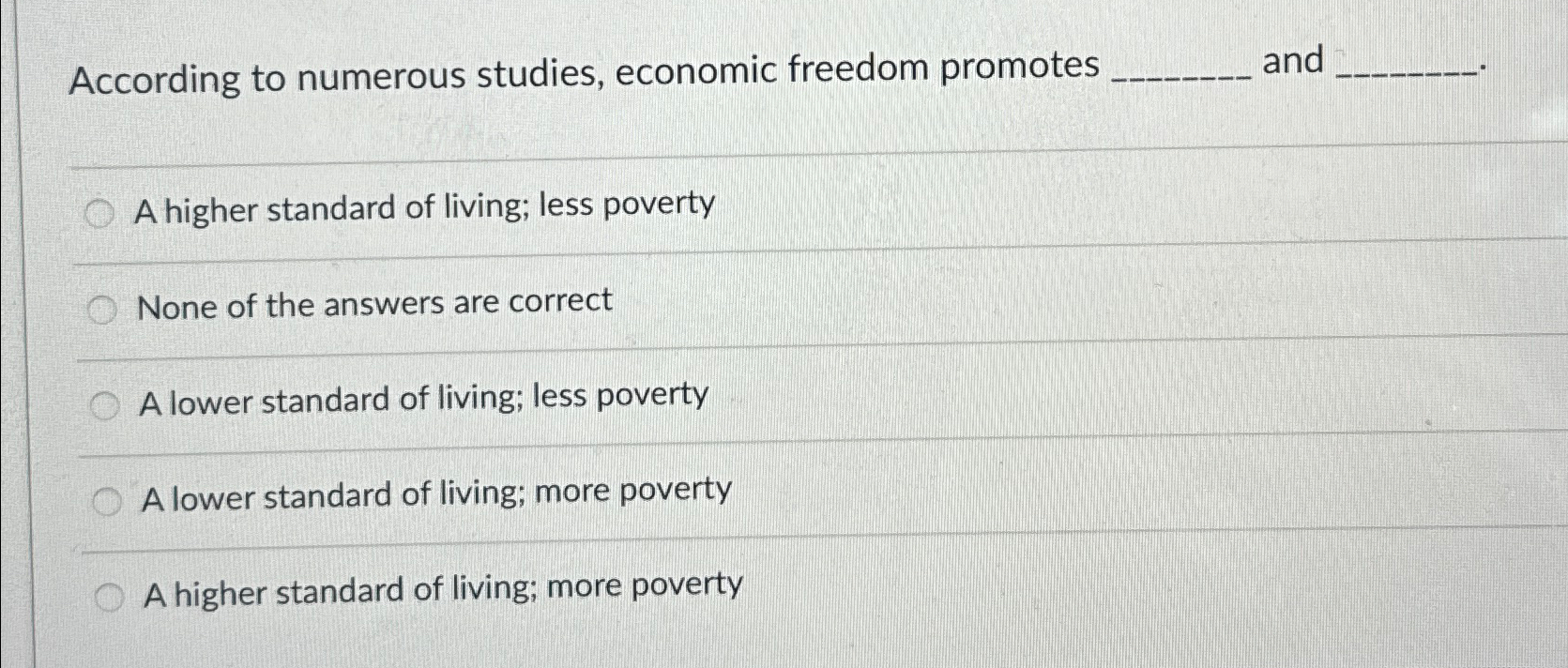 Solved According to numerous studies, economic freedom | Chegg.com