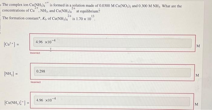 Solved The complex ion Cu(NH3)4T is formed in a solution | Chegg.com