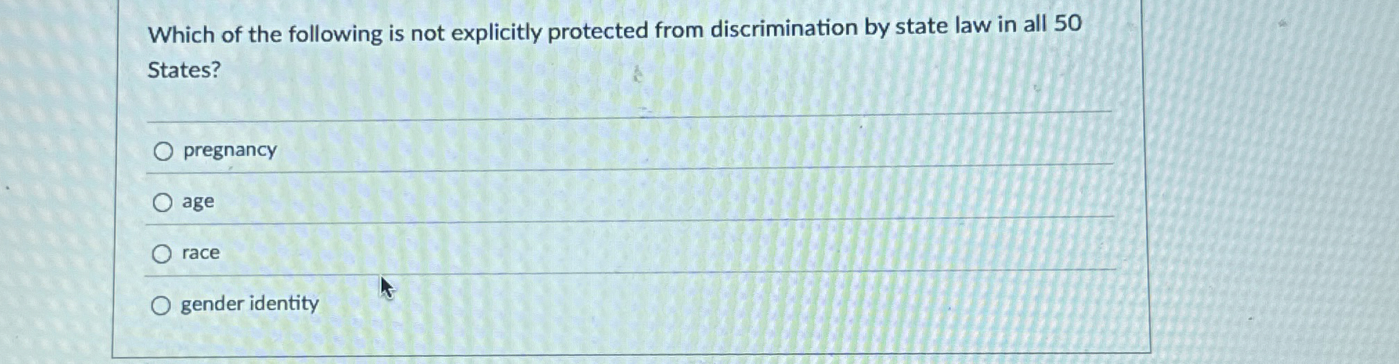 Solved Which of the following is not explicitly protected | Chegg.com
