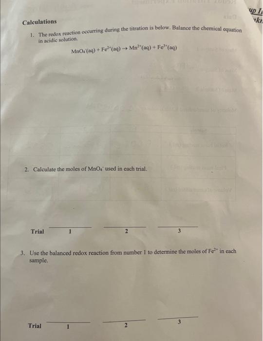 Solved Molarity of standardized KMnO4 solution: | Chegg.com