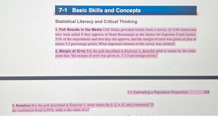Solved 7-1 Basic Skills and Concepts Statistical Literacy | Chegg.com