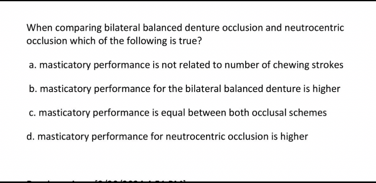 When comparing bilateral balanced denture occlusion | Chegg.com