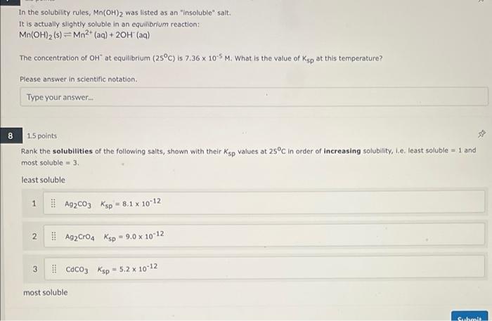 Solved In the solubility rules, Mn(OH)2 was listed as an | Chegg.com