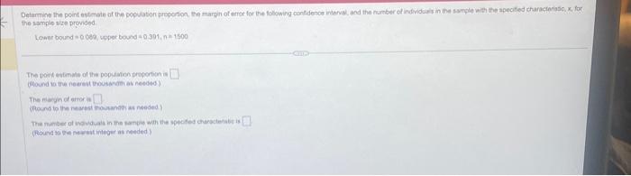 Solved the sample stae providec Lowne bound = 608a, upper | Chegg.com