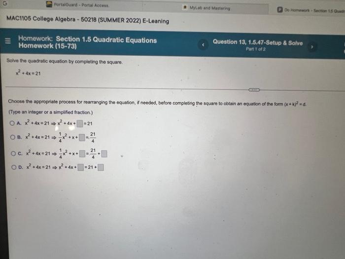 Solved PortalGuard-Portal Access. MAC1105 College Algebra - | Chegg.com