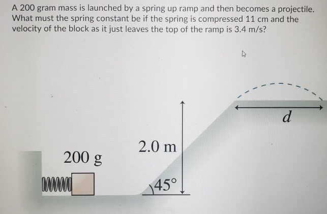 Solved A 200 gram mass is launched by a spring up ramp and | Chegg.com