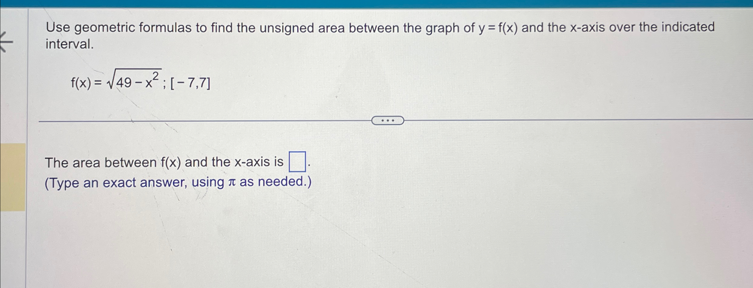 Solved Use geometric formulas to find the unsigned area | Chegg.com