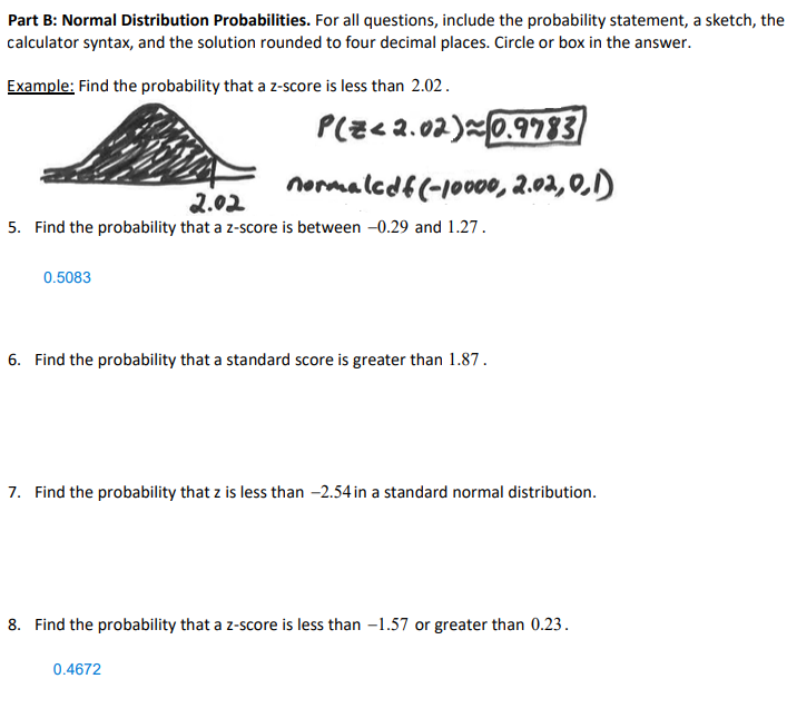 Part B: Normal Distribution Probabilities. For all | Chegg.com