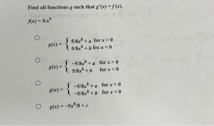 Solved Find all functions g such that g′(x)=f(x). | Chegg.com