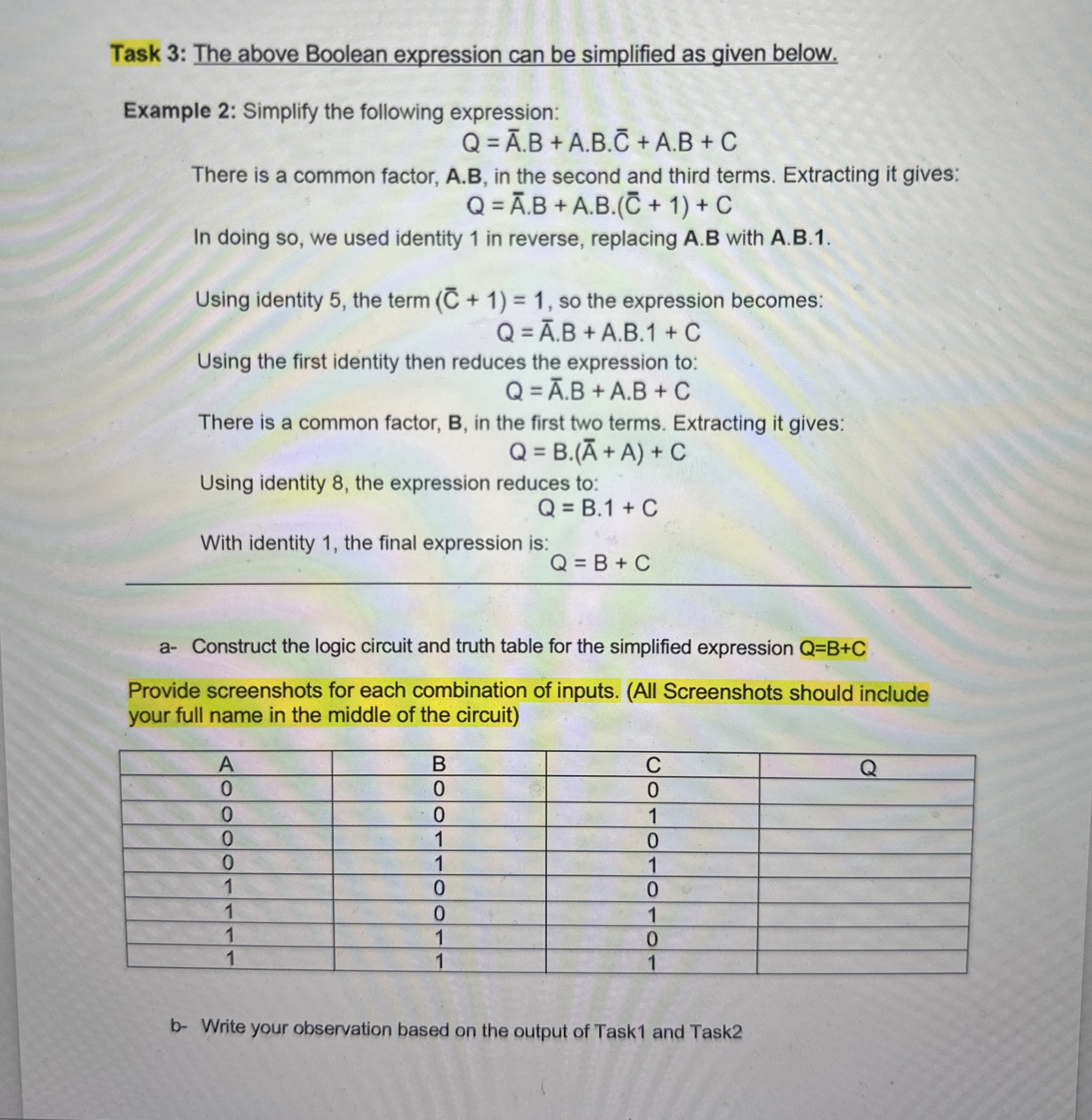 Solved Task 3: The above Boolean expression can be | Chegg.com
