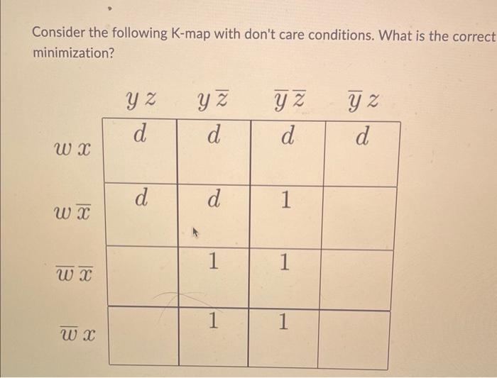 Solved Consider The Following K Map With Dont Care