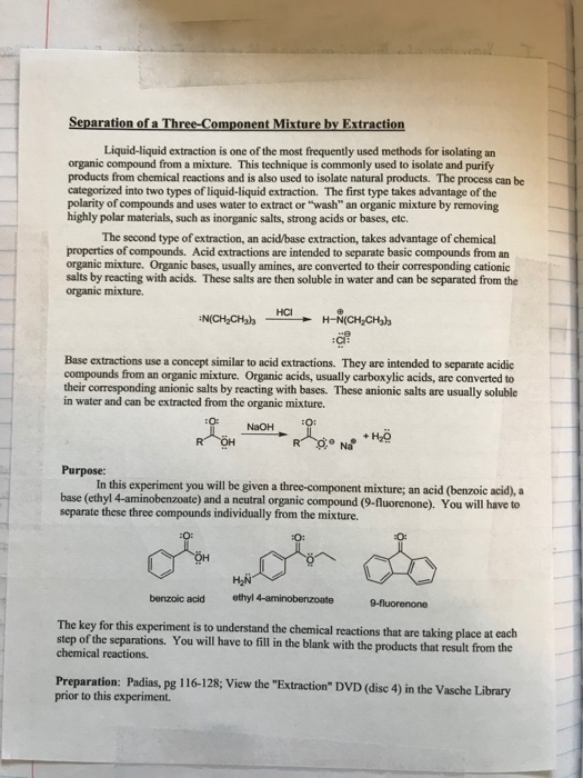 Solved Separation of a Three-Component Mixture by Extraction | Chegg.com