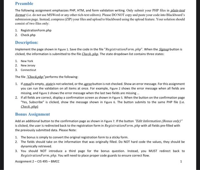 Solved Preamble The following assignment emphasizes PHP, | Chegg.com