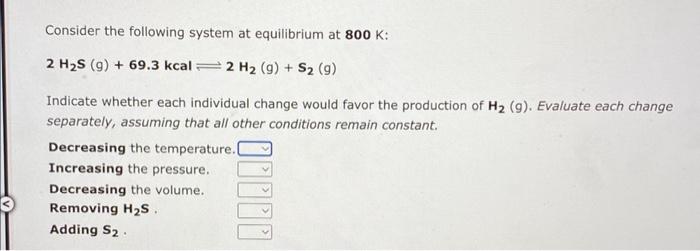 Solved Consider the following system at equilibrium at 800K | Chegg.com