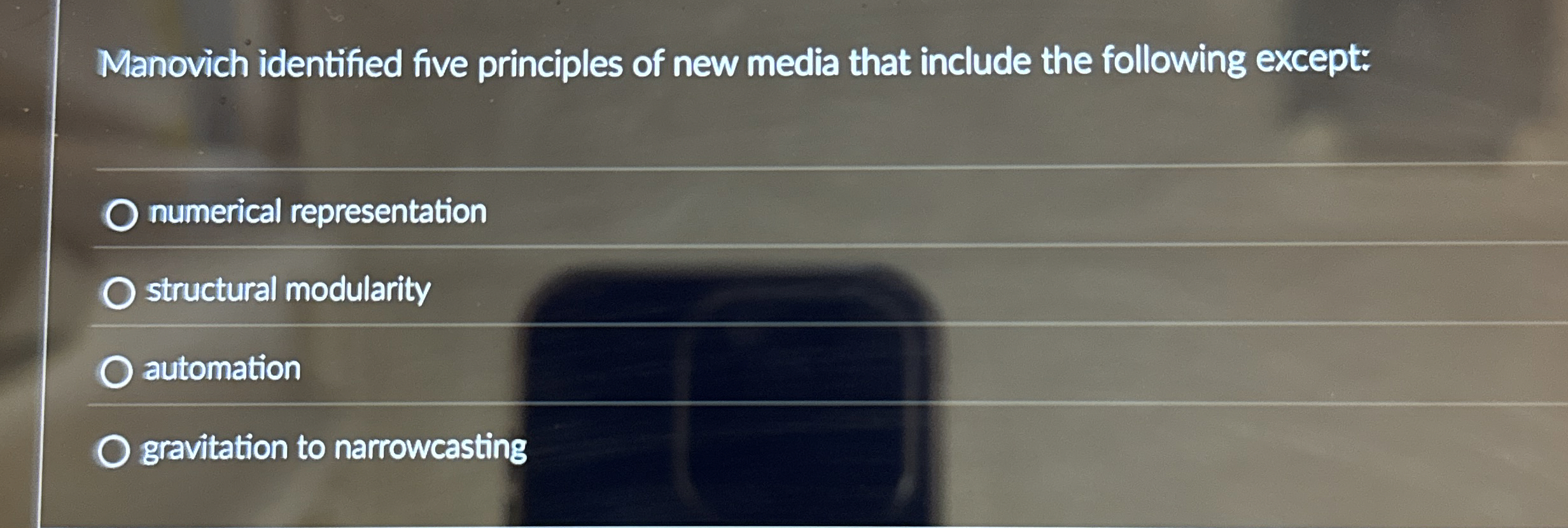 Solved Manovich identified five principles of new media that | Chegg.com
